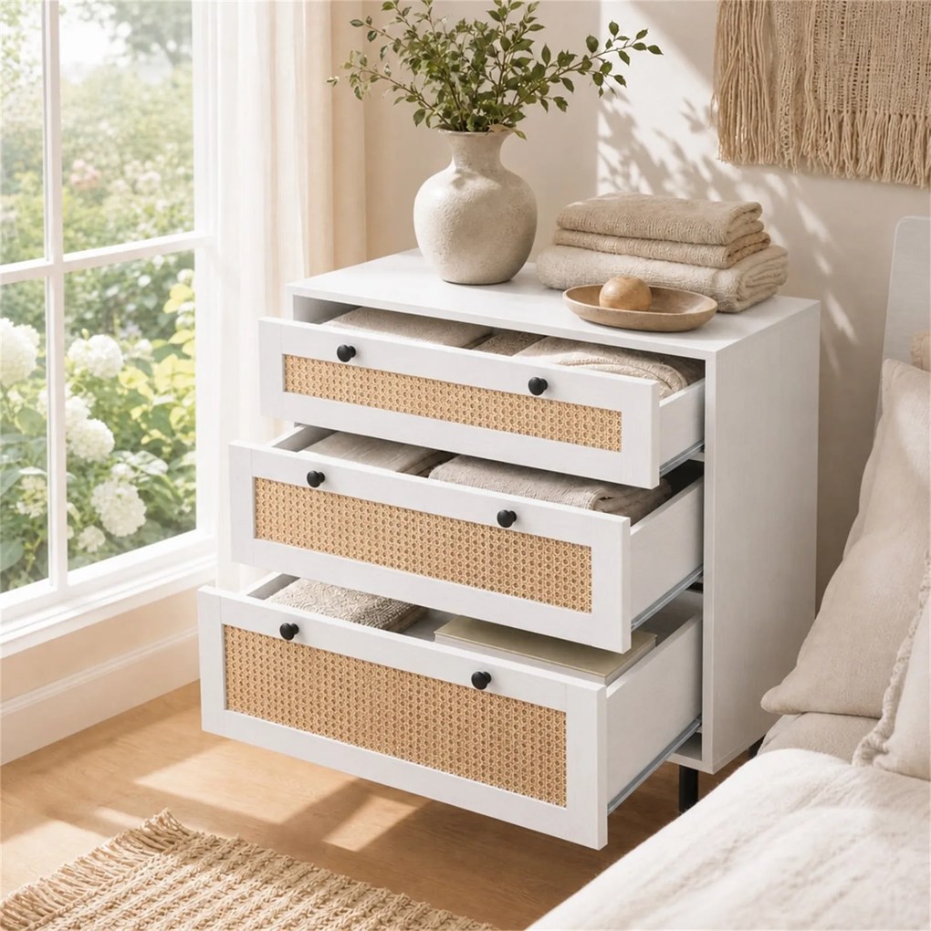 Costway Komoda s 3 zásuvkami z ratanu – 75 × 35 × 77,5 cm