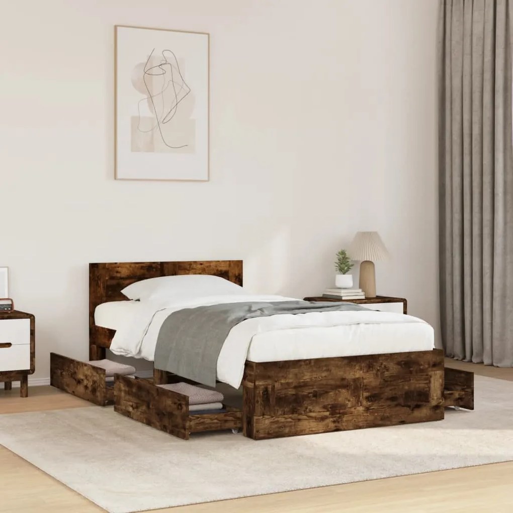Rám postele s čelem kouřový dub 75 x 190 cm kompozitní dřevo 3295622