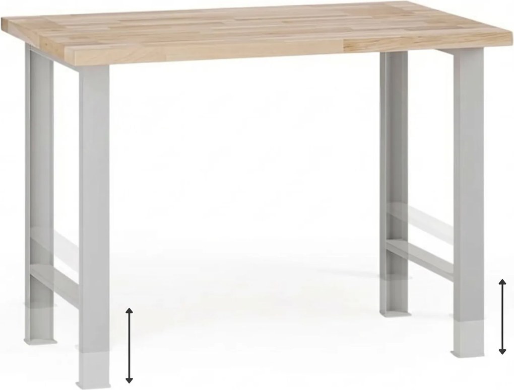 Výškově nastavitelný dílenský stůl G7, buková spárovka, 1200 x 685 x 840-1040 mm