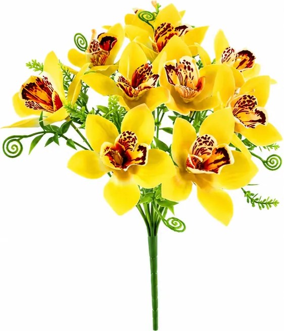 umělá květina, orchidej Cattleya, sada 10 ks, 33x10 cm, plast, žlutá, Dekorino UK20260025