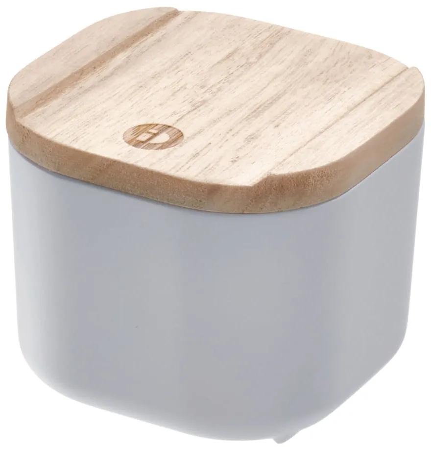 Šedý úložný box s víkem ze dřeva paulownia iDesign Eco, 9 x 9 cm