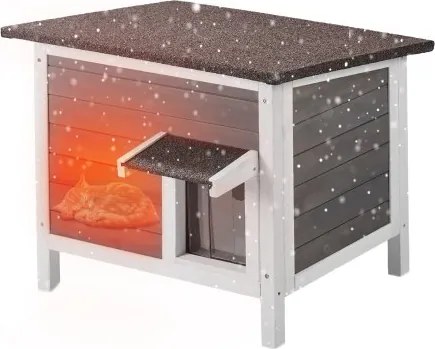 Venkovní dům pro kočky Dřevěný přístřešek pro divoké kočky se střechou a dvířky z PVC