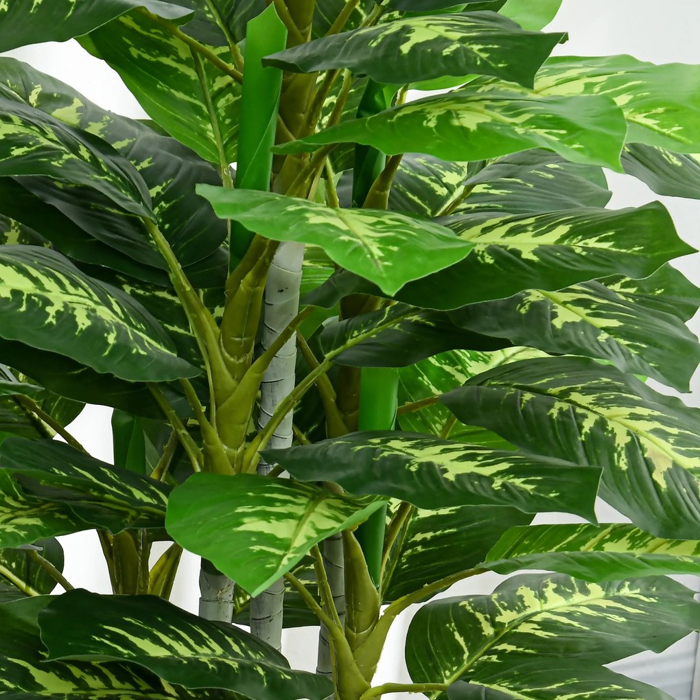 HOMCOM Umělá Dieffenbachia Velká 120 cm, Umělá Rostlina Dieffenbachia v Květináči, Umělé Stromy s Umělou Trávou pro Dekoraci Obývacího Pokoj a Ložnice