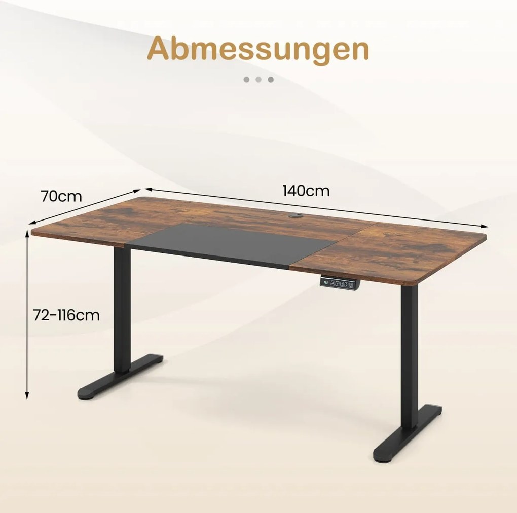 Costway Elektrický stojánek výškově nastavitelný stůl ergonomický – hnědý
