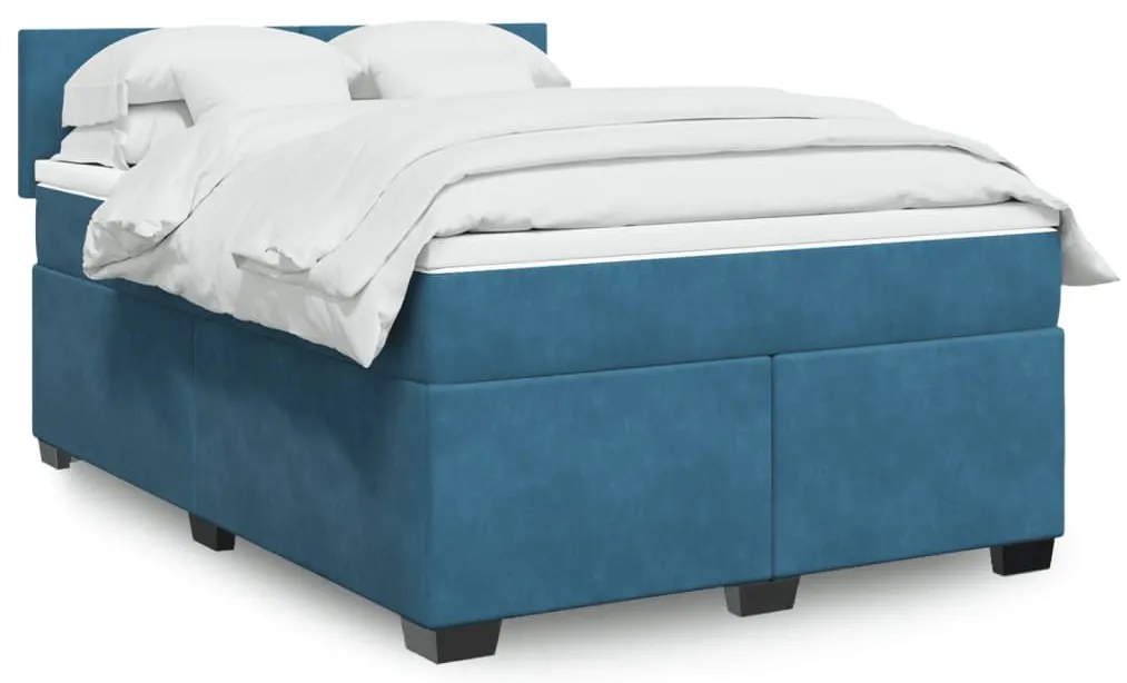 Box spring postel s matrací modrá 140 x 200 cm samet 3288628