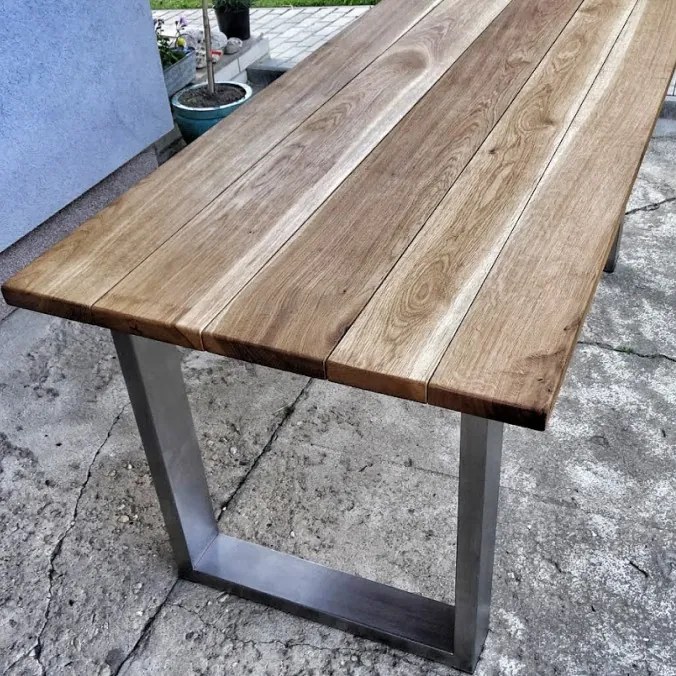 KULHÁNEK Zahradní stůl s nerezovou podnoží Odstín nátěru: lazura - teak, Velikost desky: 300x100 cm