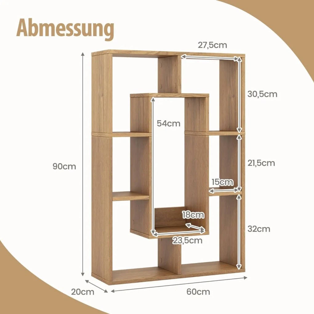 Costway Moderní knihovna s 7 přihrádkami a ochranou proti převrácení.