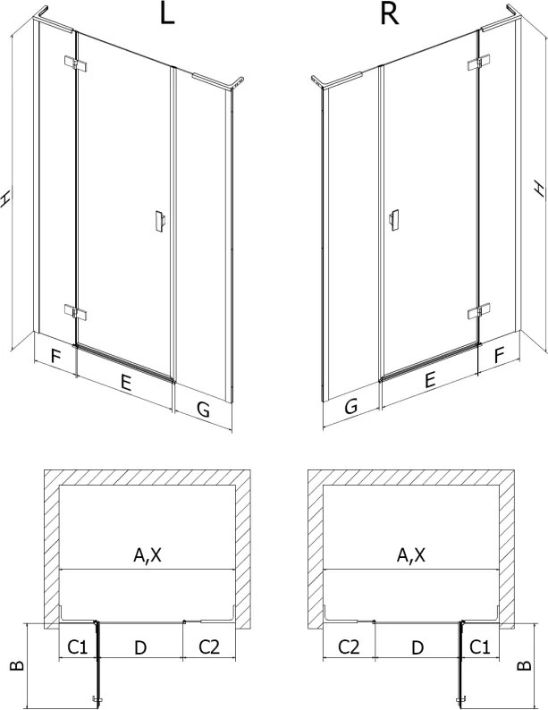 Mexen Mist-H L, 1-křídlé sprchové dveře pravé 160 cm, čiré sklo, měděný matný profil, 8A5L-160-001-65-00-P