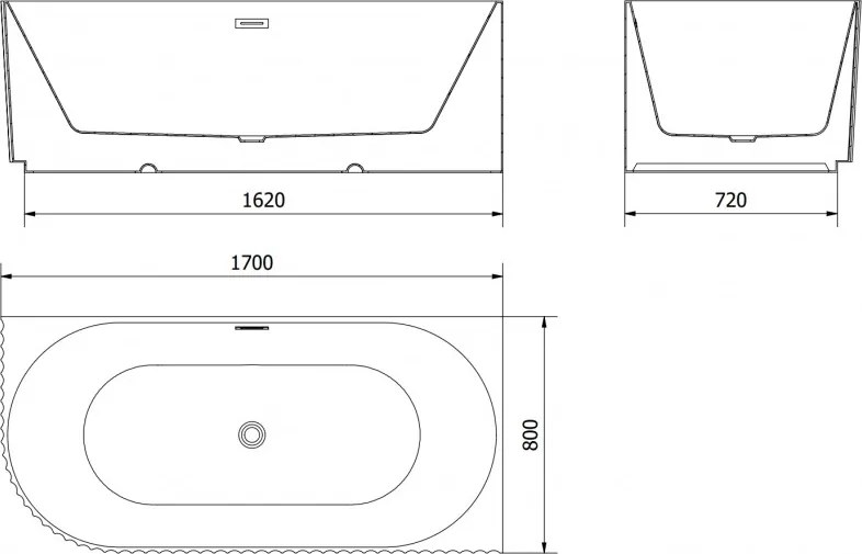Mexen Gia, volně stojící rohová vana, drážkovaná, pravá, 170 x 80 cm, bílá lesklá, chromový přepad, 52701708000P-01