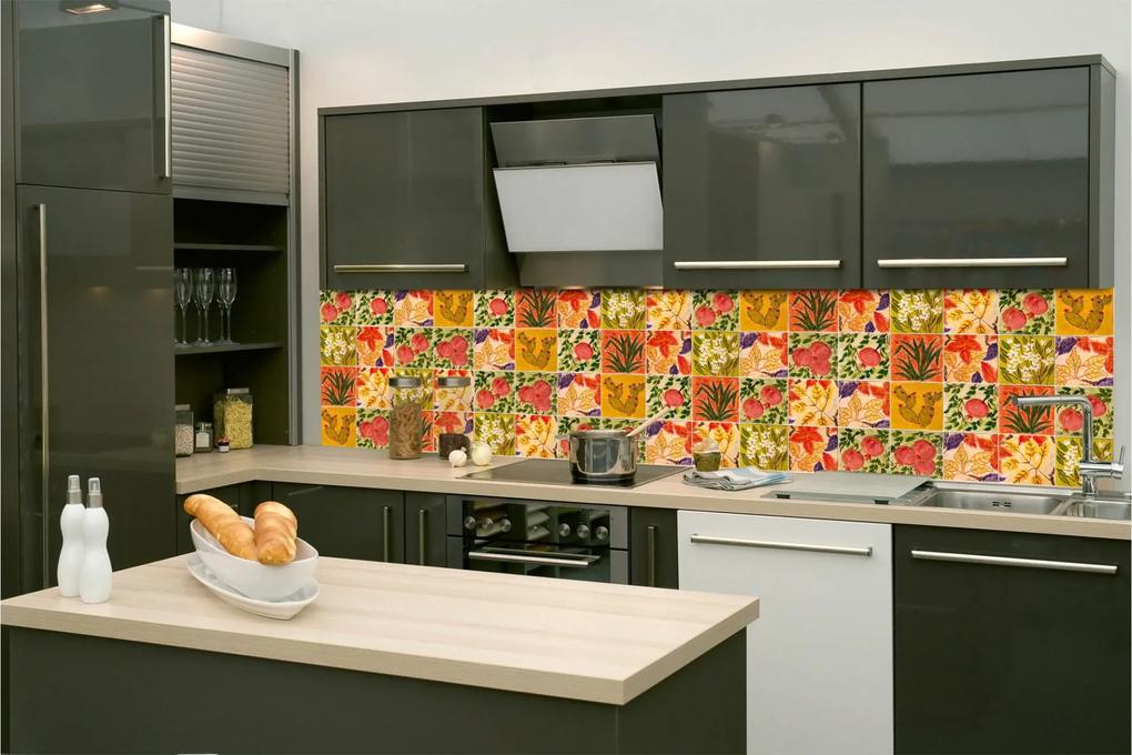 Samolepicí fototapeta na kuchyňskou linku Malované kachličky 260 x 60 cm / KI-260-166/ Fototapety do kuchyně Dimex