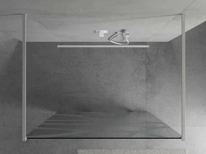 Mexen Kioto, průchozí sprchová zástěna 100 x 200 cm, 8mm sklo čiré/bílý vzor, 2x bílá stabilizační rozpěra, 800-100-002-20-97