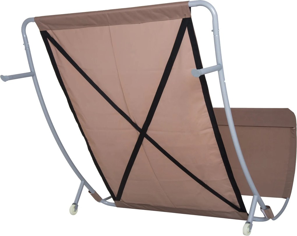 Outsunny Dvousedací Zahradní Lehátko Moderní Design S Nastavitelnou Stříškou 2 Kola 2 Polštáře Epoxidová Ocel Polyester Tmavě Hnědá | Aosom