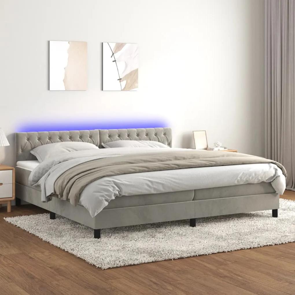 Box spring postel s matrací a LED světle šedá 200x200 cm samet,  3134603