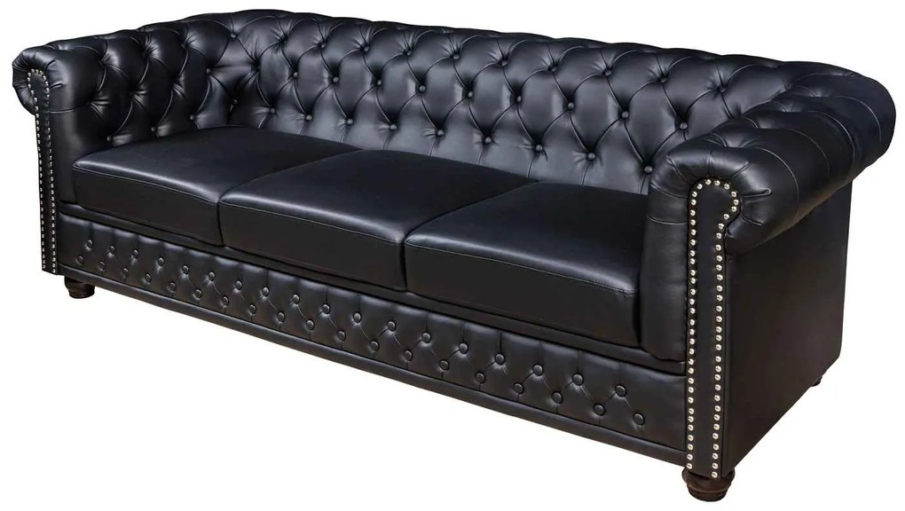 Designová 3-místná sedačka Chesterfield 205 cm černá - skladem
