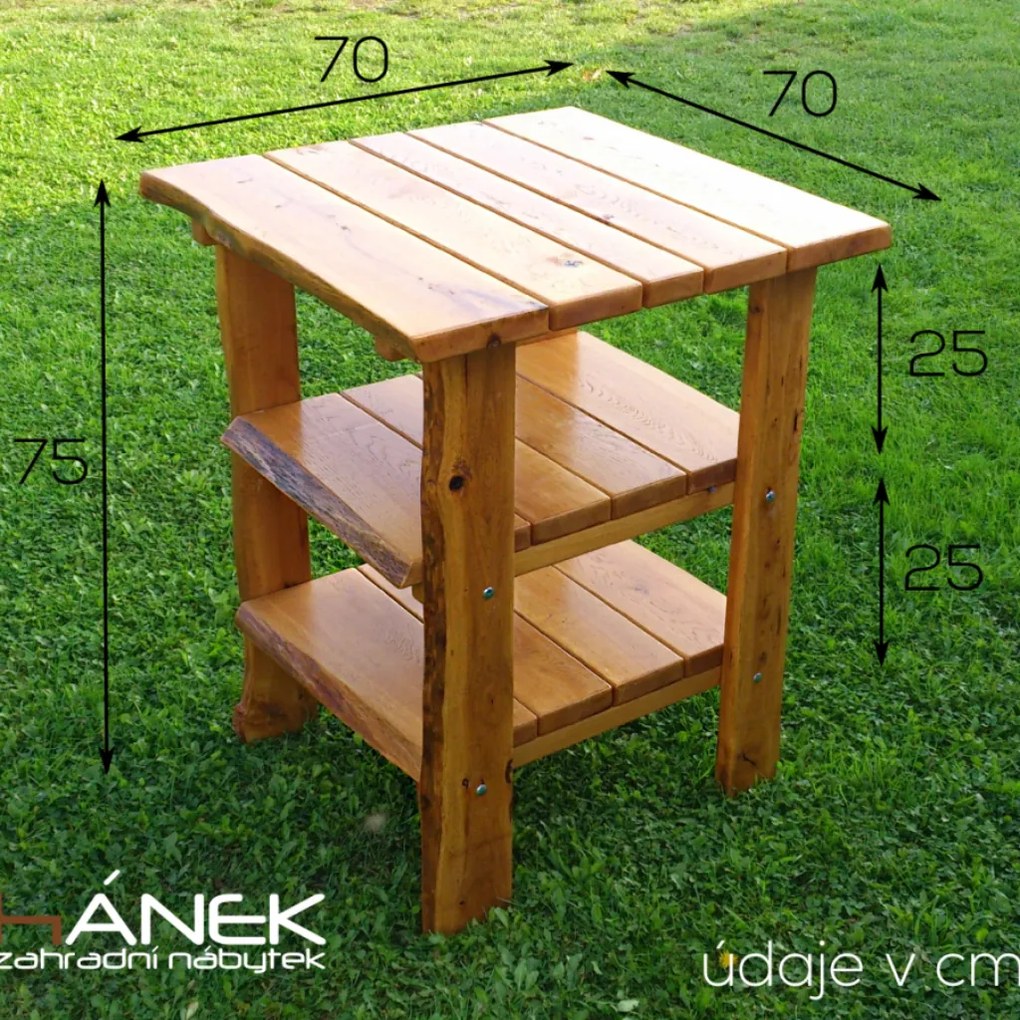 KULHÁNEK Rustikální odkládací stolek - 3 patra Odstín nátěru: lazura - palisandr