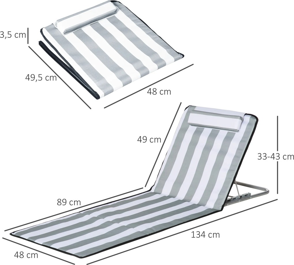 Lehátko skládací zahradní lehátko s polštářem pod hlavu Lehátko s opěradlem nastavitelným v 5 směrech Taška na přenášení Světle šedá barva