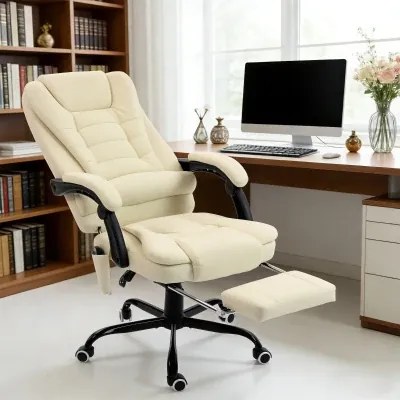 VINSETTO masážní kancelářské křeslo — ergonomické, výškově nastavitelné, polohovatelné opěradlo s kabelovým ovladačem, vysouvatelná opěrka nohou, 360…