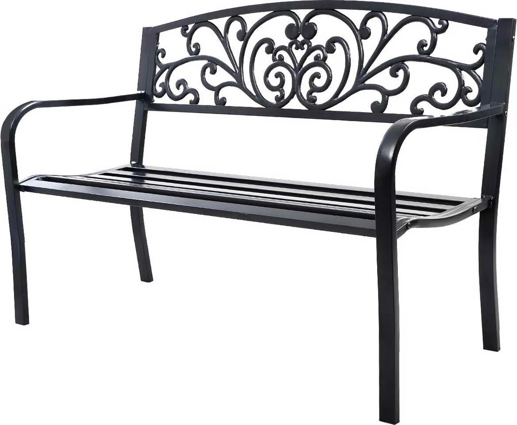 Costway Litinová zahradní lavička – 127 × 60 × 85 cm, černý