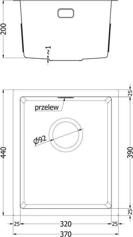 Mexen Trixo nerezový dřez 1-komorový 370 x 440 mm, inox - 6412371000-01