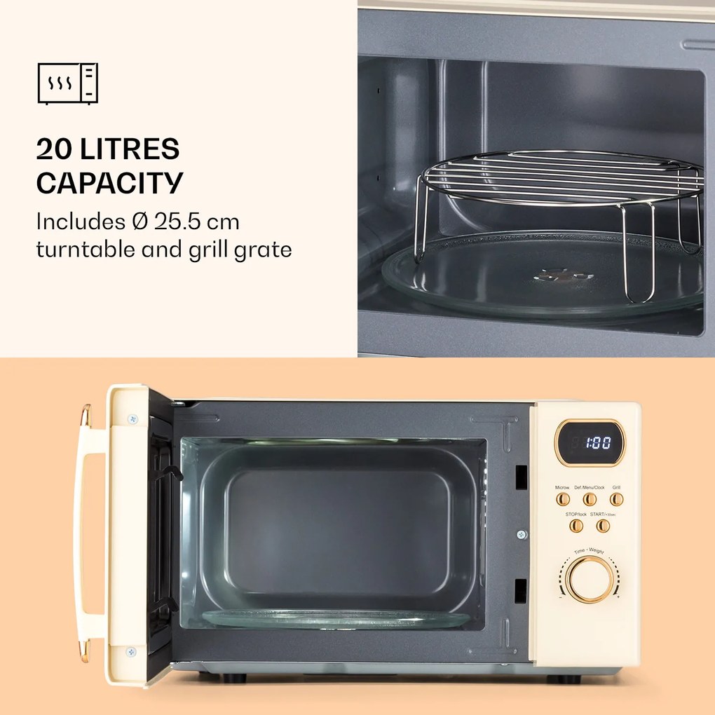 Klarstein Julieta, mikrovlnná trouba s grilem, 20 l, 700/800 W, Ø 25,5 cm, 8 programů