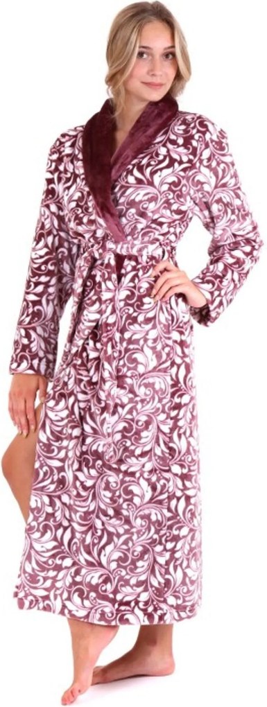 Flora Mauve Wine - Dámský Župan s Límcem - Model 25 56 4803 - L