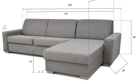 Rozkl. rohová sed. souprava na každod. spaní s úlož. prost. do L LEKA pr. šedá