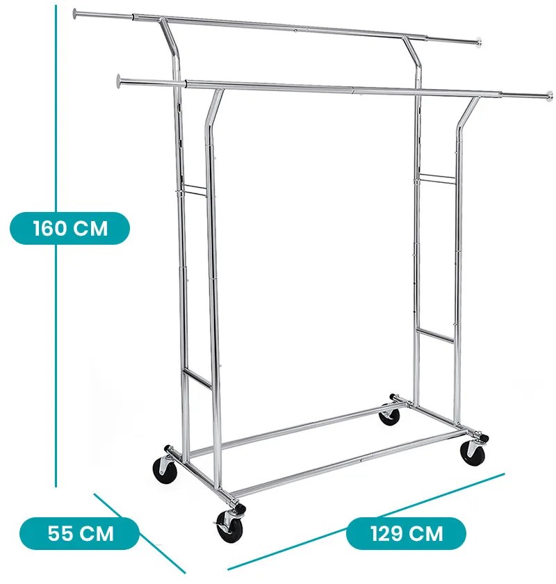 Nastavitelný věšák na oblečení s výškou a šířkou, stříbrný