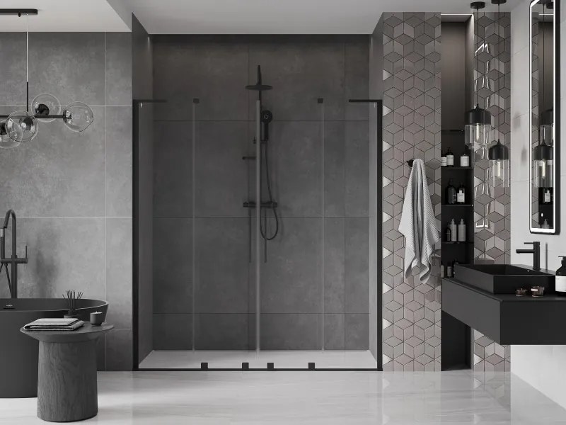 Mexen Velar L Duo, posuvné sprchové dveře do otvoru 170 cm, 8mm čiré sklo, černá matná, 871-170-003-02-70