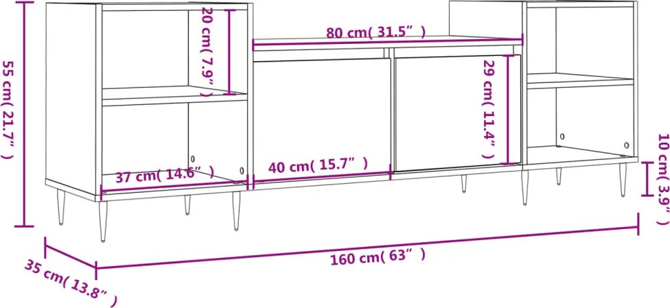 vidaXL TV skříňka 160x35x55 cm kompozitní dřevo [831338] Barva: hnědý dub