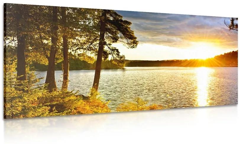 Obraz západ slunce nad jezerem - 120x60 cm