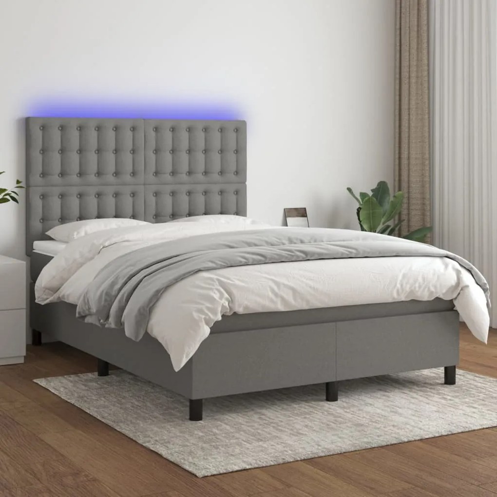 Box spring postel s matrací a LED tmavě šedá 140x190 cm textil 3135190