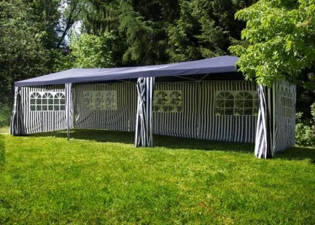 Zahradní párty stan s bočními plachtami, 3x9 m, zelenobílý