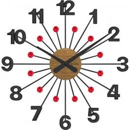 VLAHA DESIGN VCT1083 - Dřevěné černé hodiny s červenými kameny vyrobené v Čechách