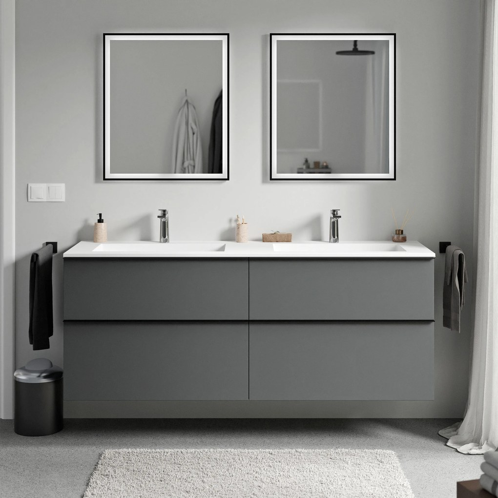 Koupelnová skříňka LAVOA 160 cm s umyvadlem z minerálního odlitku BRUXELLES - možnost volby barvy