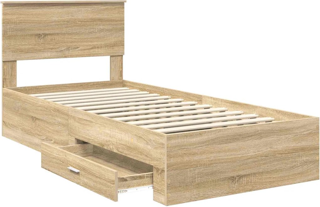 Rám postele Sonoma dub a stříbrná 75 x 190 cm Kompozitní dřevo 3408328