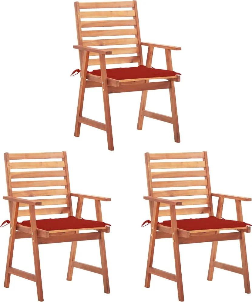 vidaXL Zahradní jídelní židle s poduškami 3 ks masivní akáciové dřevo [3064352] Barva: Zelená