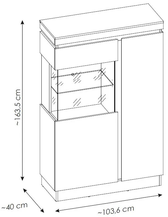 Vitrínová skříňka Campania 104 cm, bílá/antracit