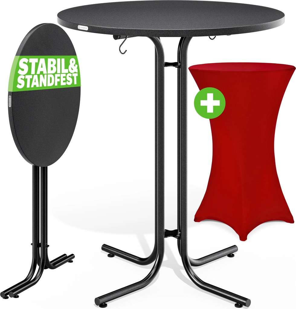Barový stolek šedý 110x70cm + potah červená Ø70cm