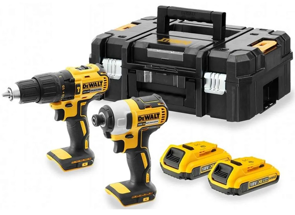 DeWALT - 18V AKU sada vrtacího šroubováku a rázového utahováku, 2x aku 2,0 Ah XR, nabíječka DCK2060D2T