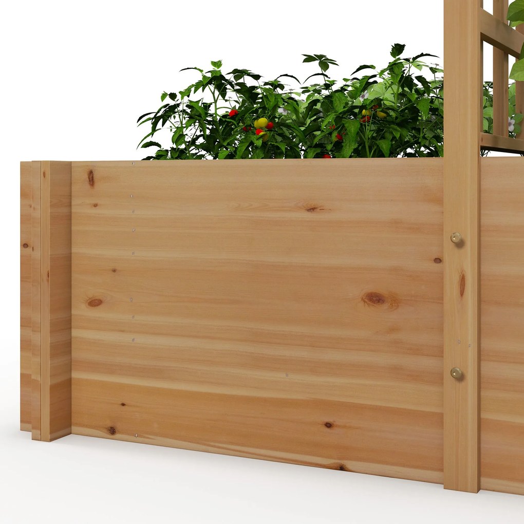 Nádrž Outsunny s treláží, květinová bedna s vložkou, vyvýšená dřevěná nádrž pro popínavé rostliny, zeleninu - 100 x 60 x 150 cm přírodní | Aosom