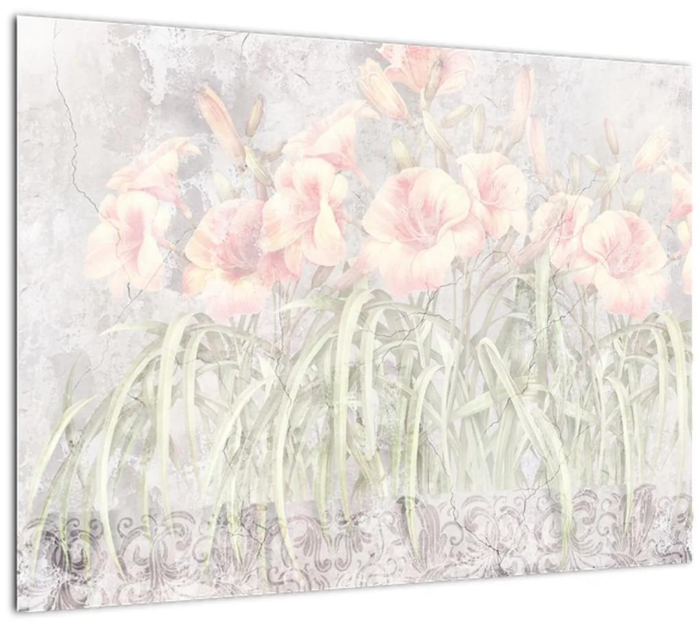 Skleněný obraz - Freska lilií (70x50 cm)
