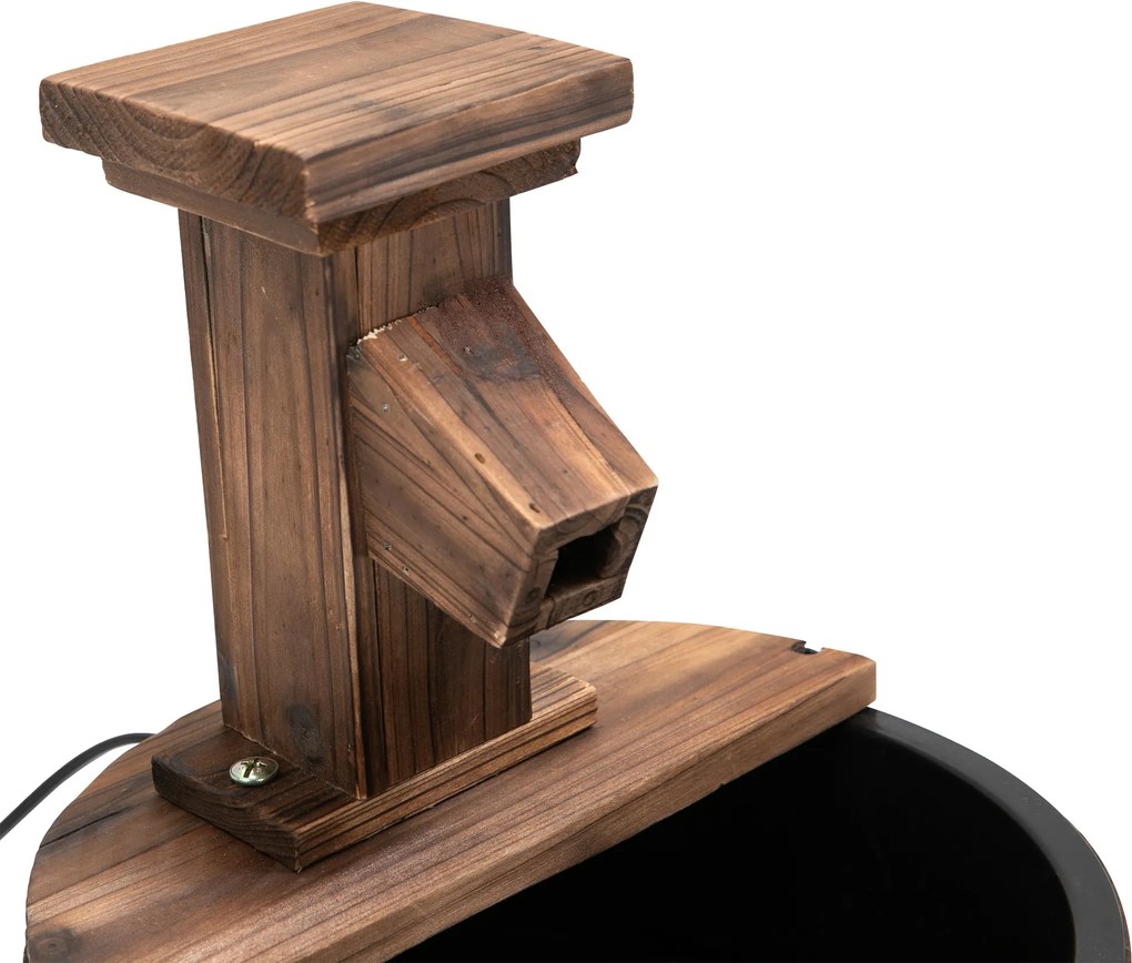 Outsunny zahradní fontána dekorativní fontána fontána sudová fontána vodopád s dřevěným vědrem z jedlového dřeva a kovu tmavě hnědá Ø27 x 37 cm | Aos…