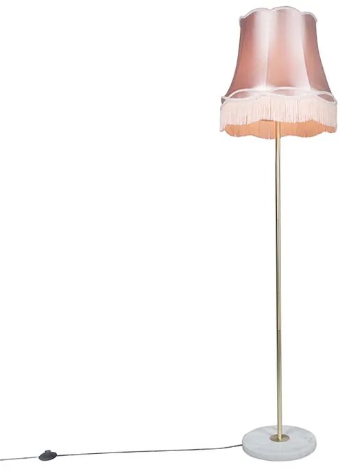 Retro stojací lampa mosazná s klosnou Granny růžová 45 cm - Kaso