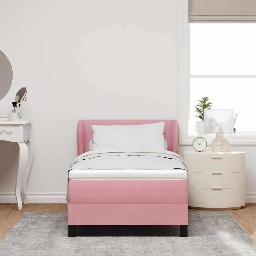 Postel s boxspringem s čelo Růžová 80 x 200 cm samet 3340363