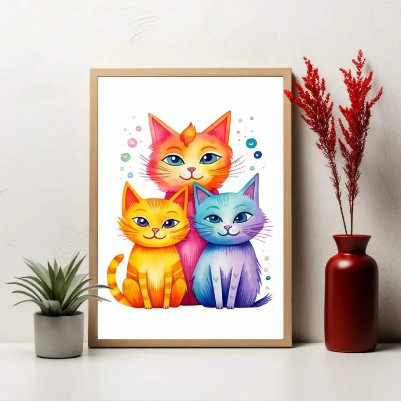 Plakát - Tři kočičky v pohodovém společenství
