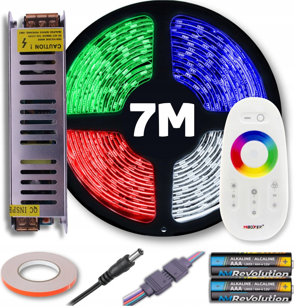 Set Rgb Led pásek barevný bílý studený s dálkovým ovládáním a napájecím zdrojem 7M 12V