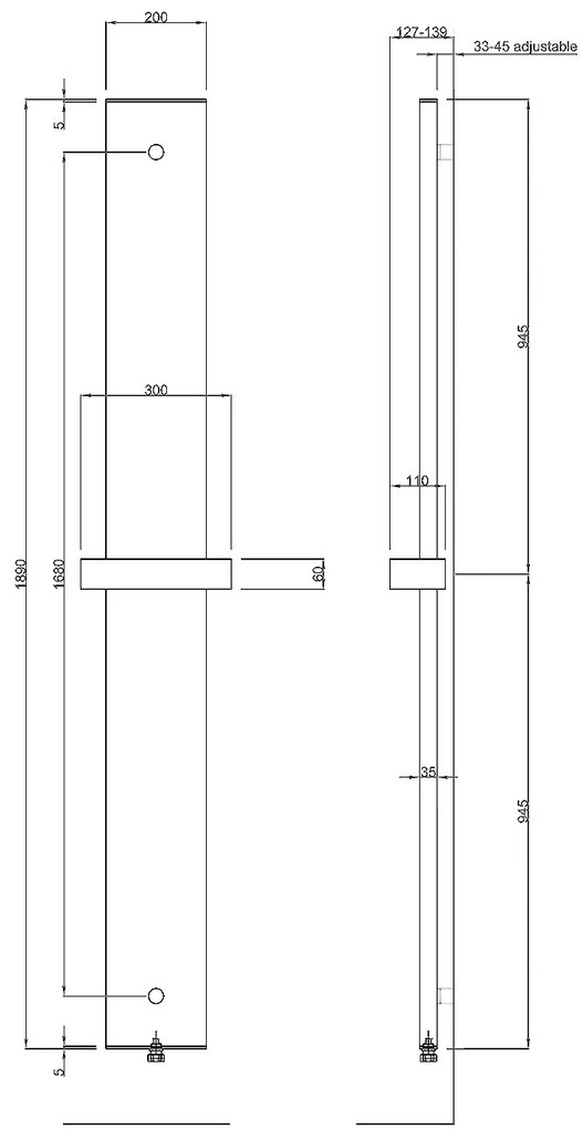 Ridea Ridea, OTHELLO MONO SLIM topné těleso hliníkové 300x1890mm, černá mat, 2301189030SN