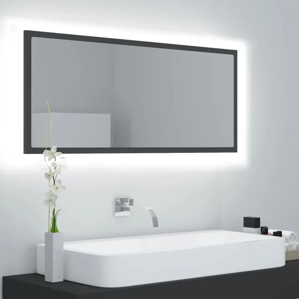 804942 vidaXL Koupelnové zrcadlo LED šedé 100 x 8,5 x 37 cm dřevotříska