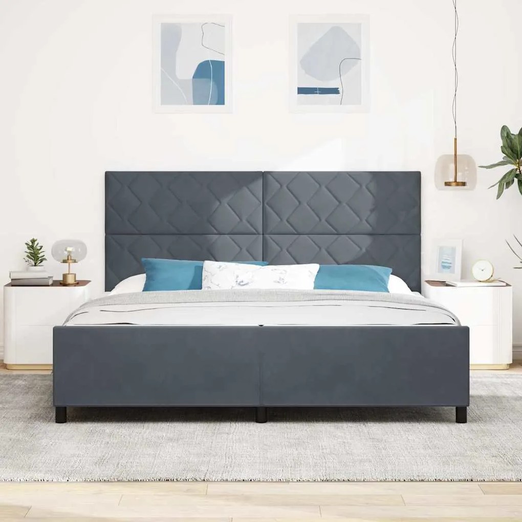 Postel s boxspringem s čelo Tmavě šedá 200 x 200 cm samet 3345030