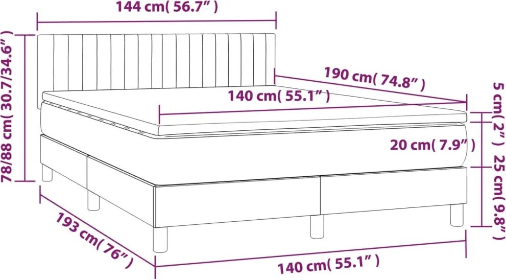 Box spring postel s matrací světle šedá 140x190 cm samet 3141419